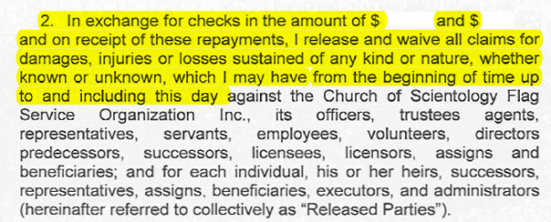 The Church of Scientology's Legal Release Form Goes Back to the ...